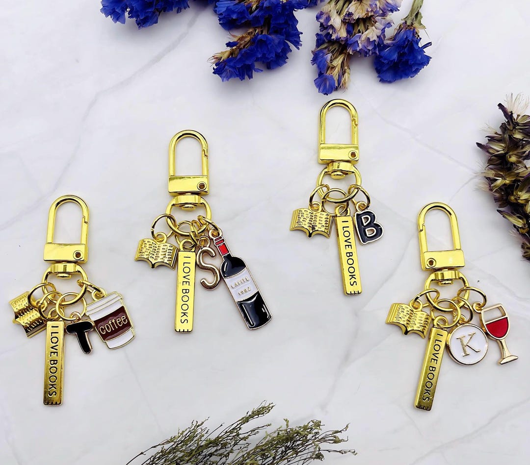 Book Lover Keychain: Custom Initial Charm, Bookish Gift - Etsy