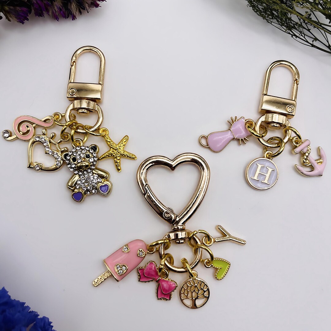 Custom Gold Keychain Personalized Purse Charm Choose Your Own Charms ...