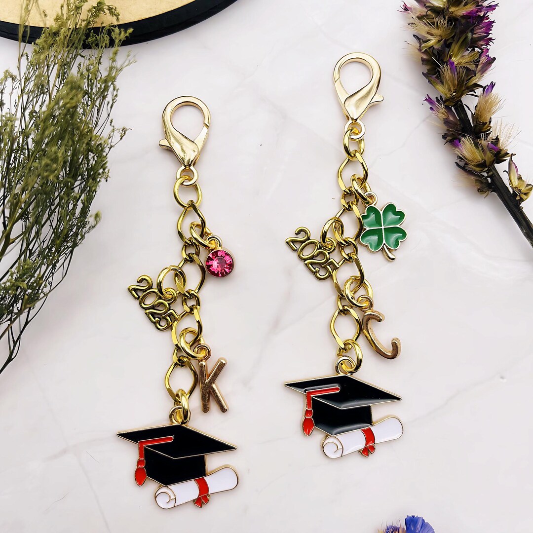 Custom Gold Graduation Charm Keychain, Class of 2025 Gift, Purse Charm ...