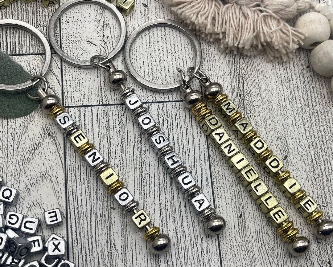 Custom Name Keychain: Alphabet Bead Bag Charm, Car Accessories - Etsy