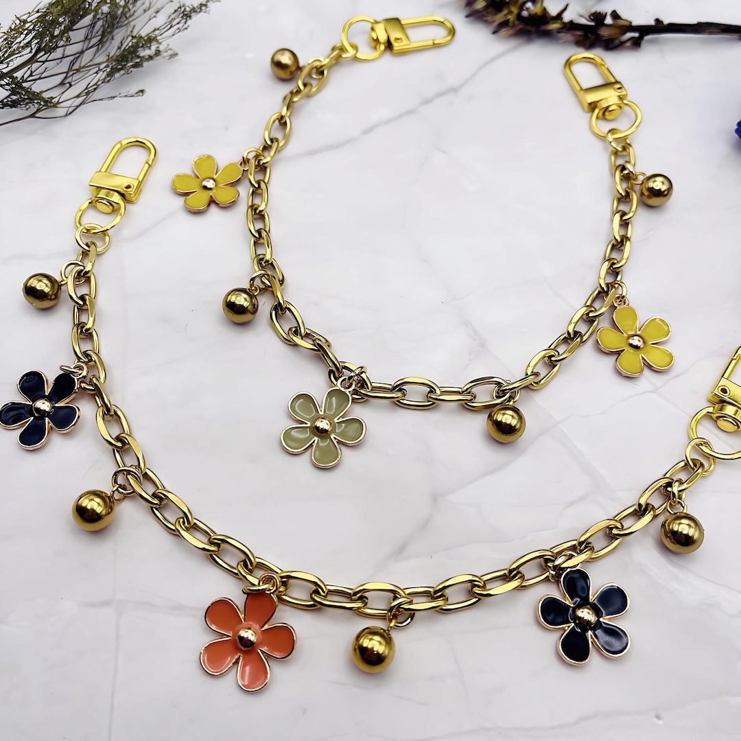Custom Gold Floral Bag Charm Chain: Enamel Flower Purse Accessory - Etsy