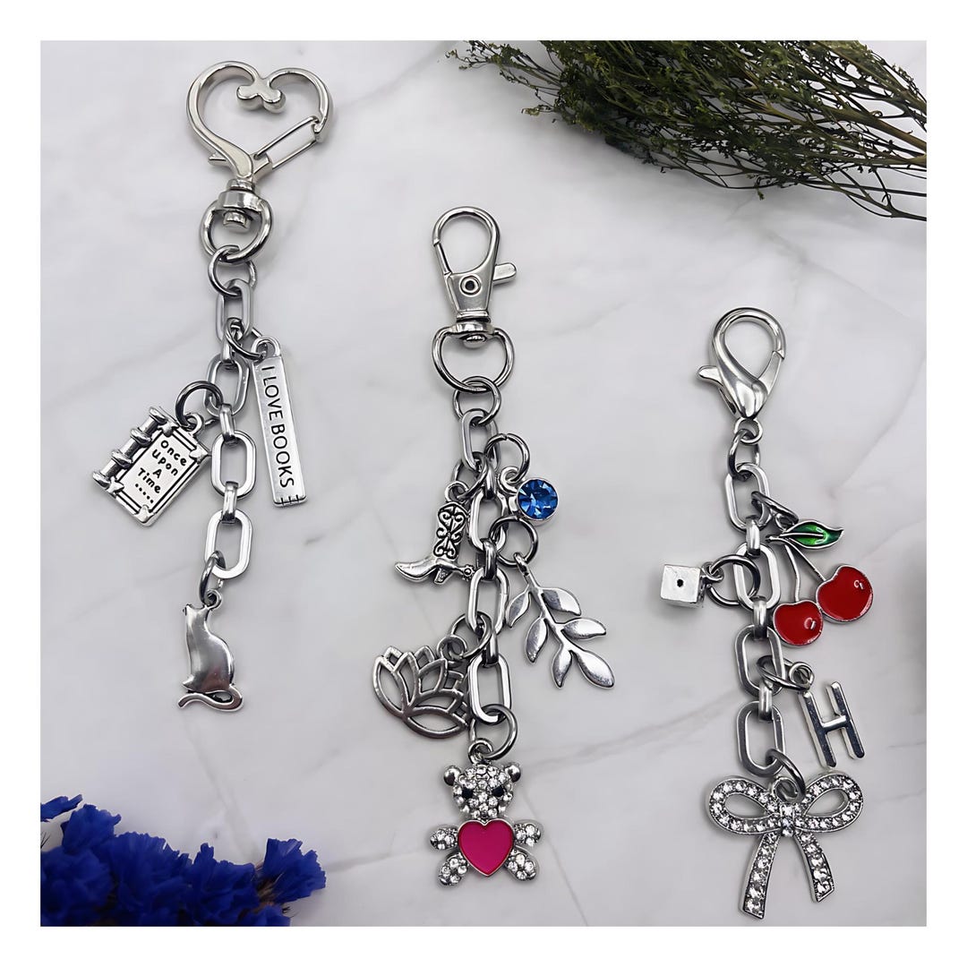 Custom Silver Bag Charm Keychain, Purse Dangle Charm, Tote Accessories ...