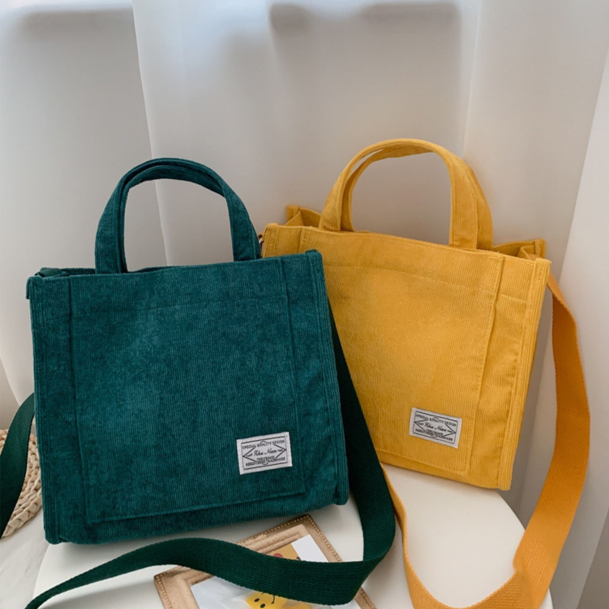 Corduroy Tote Bag Tote Bag Corduroy Shoulder Bag Tote Bags Etsy