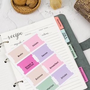Add-on Self-adhesive Recipe Tab Labels - 16 Categories of Dishes + 8 ...