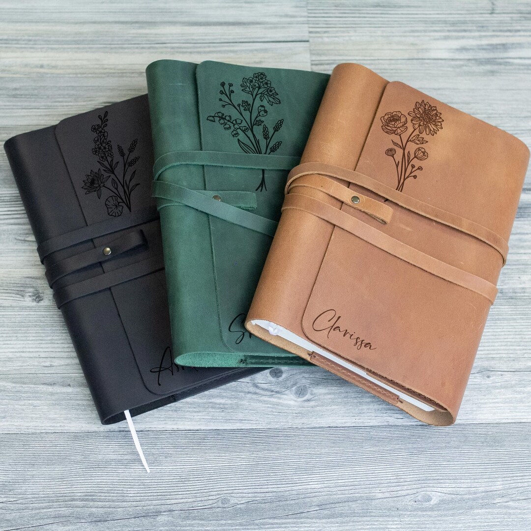 Birth Flower Name Journal, Personalized Leather Journal, Prayer Journal ...