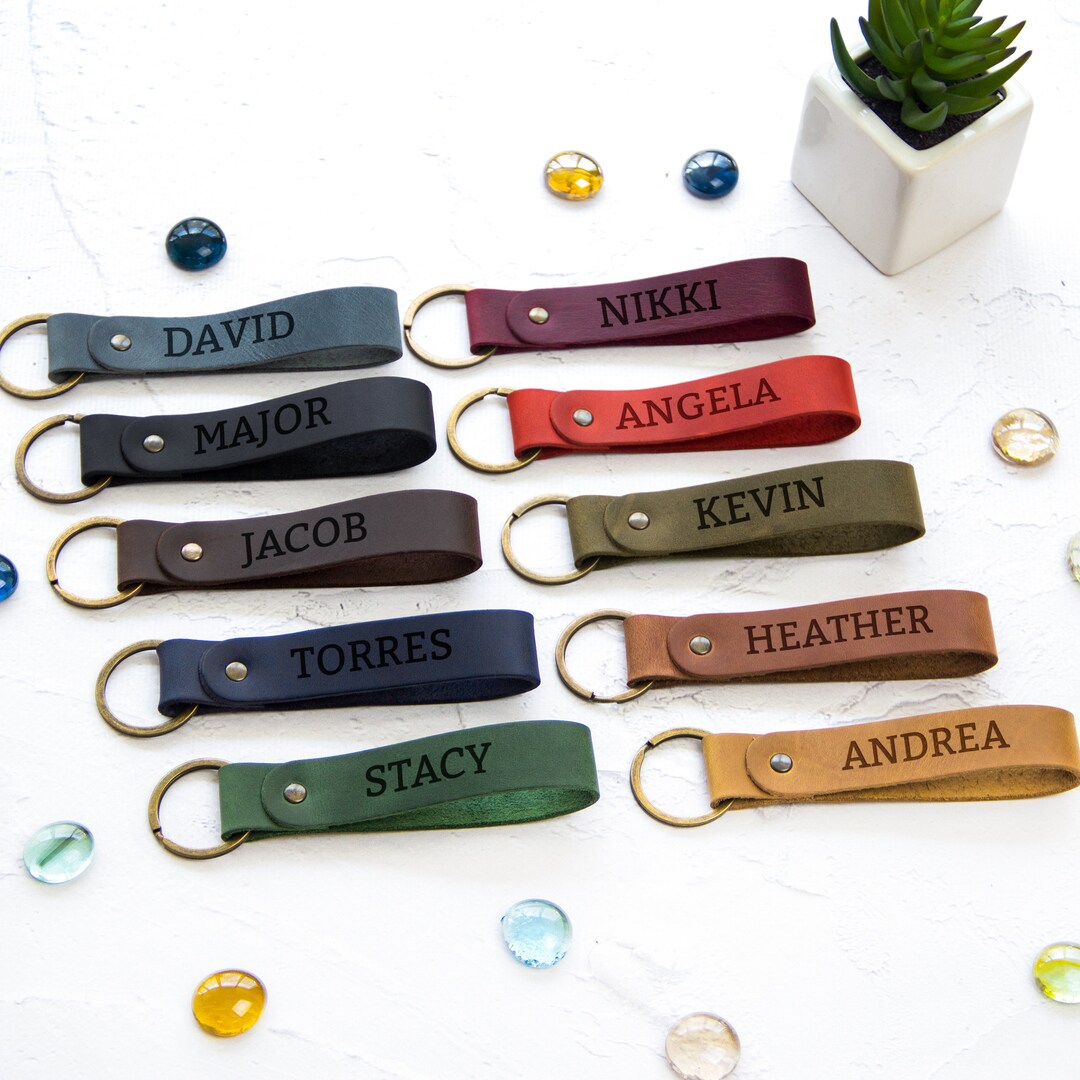 Personalized Leather Keychain, Leather Key Fob, Leather Personalized ...