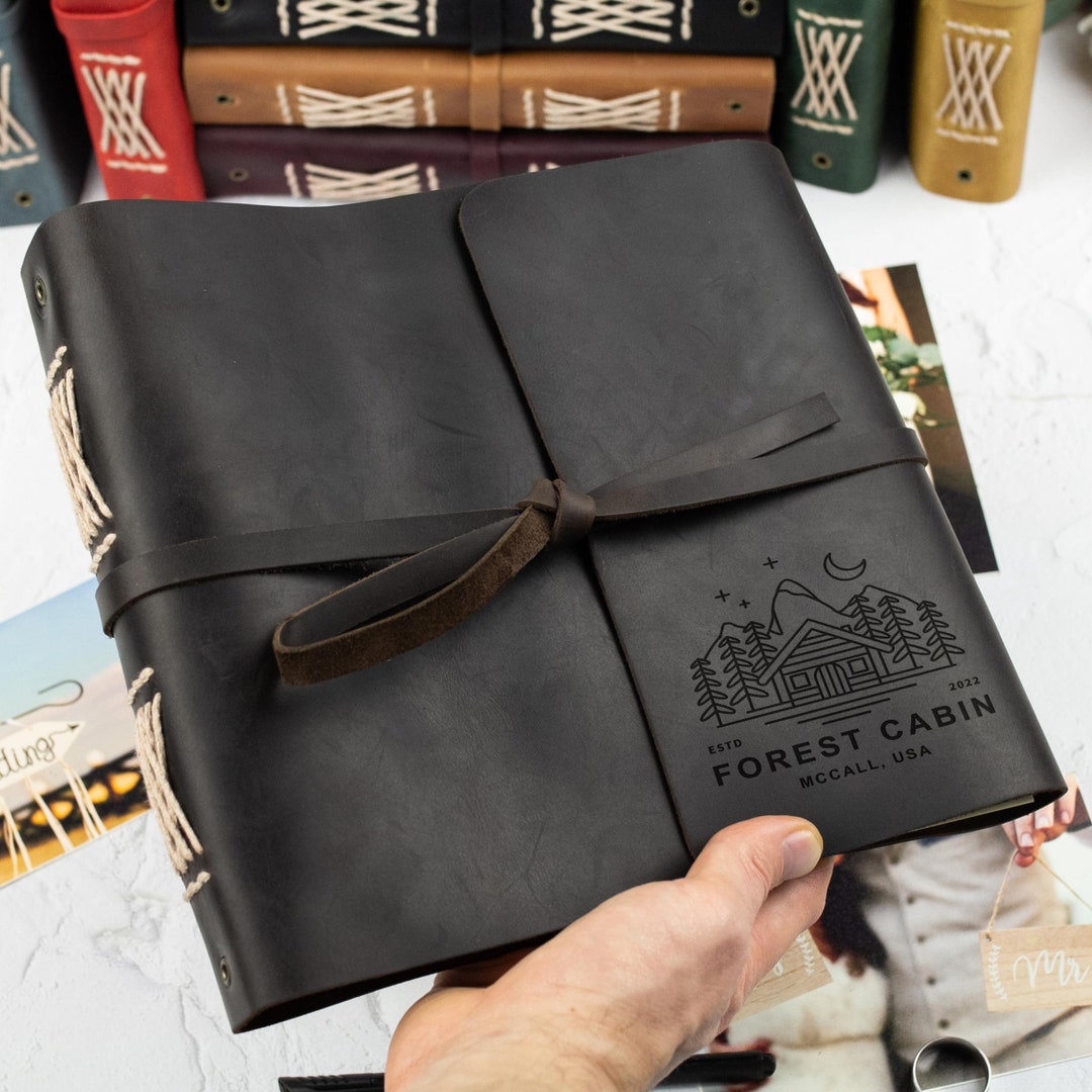 Personalized Cabin Guest Book, Engraved Leather Guestbook, Vacation ...