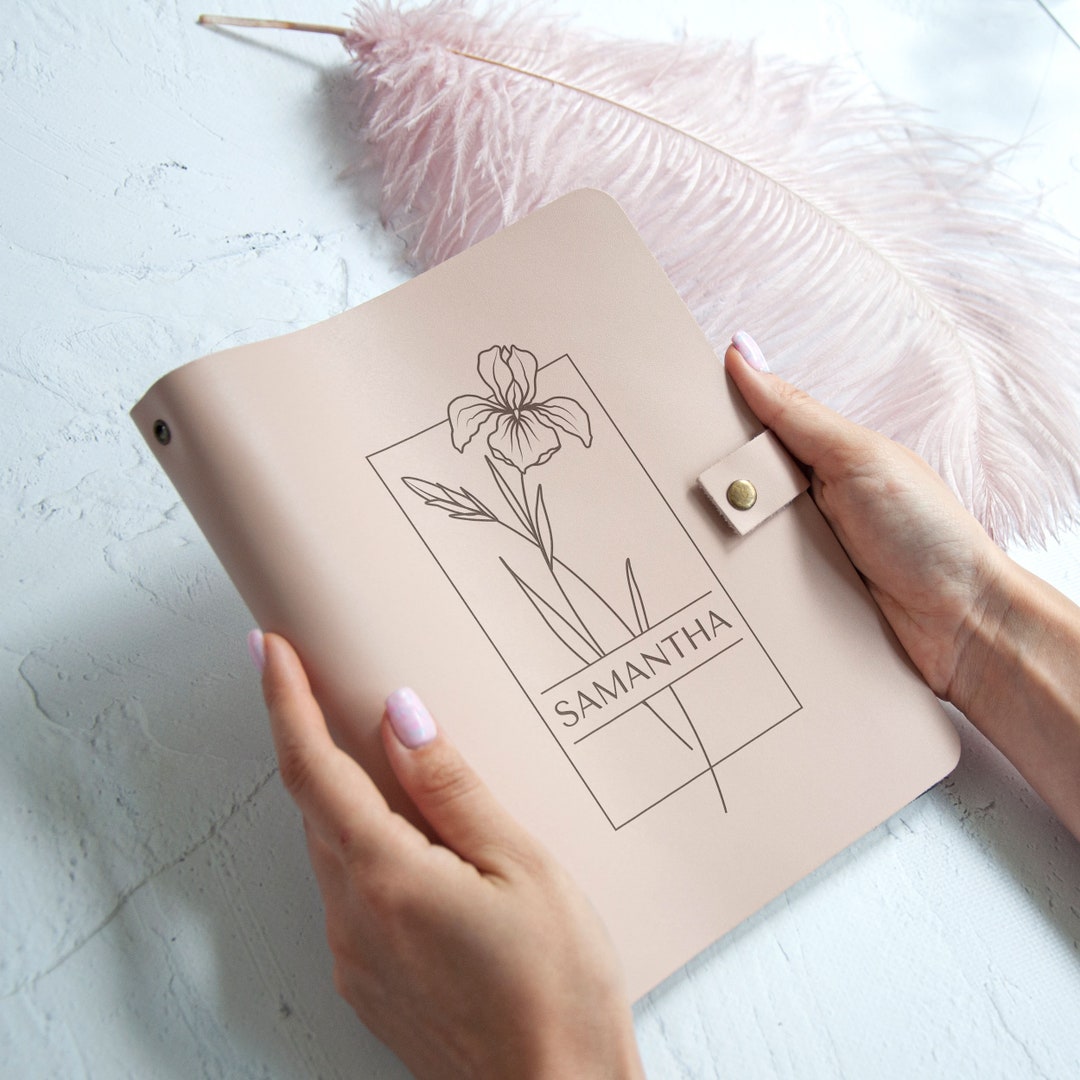 Birth Flower Journal, Birth Month Flower, Personalized Leather Journal ...