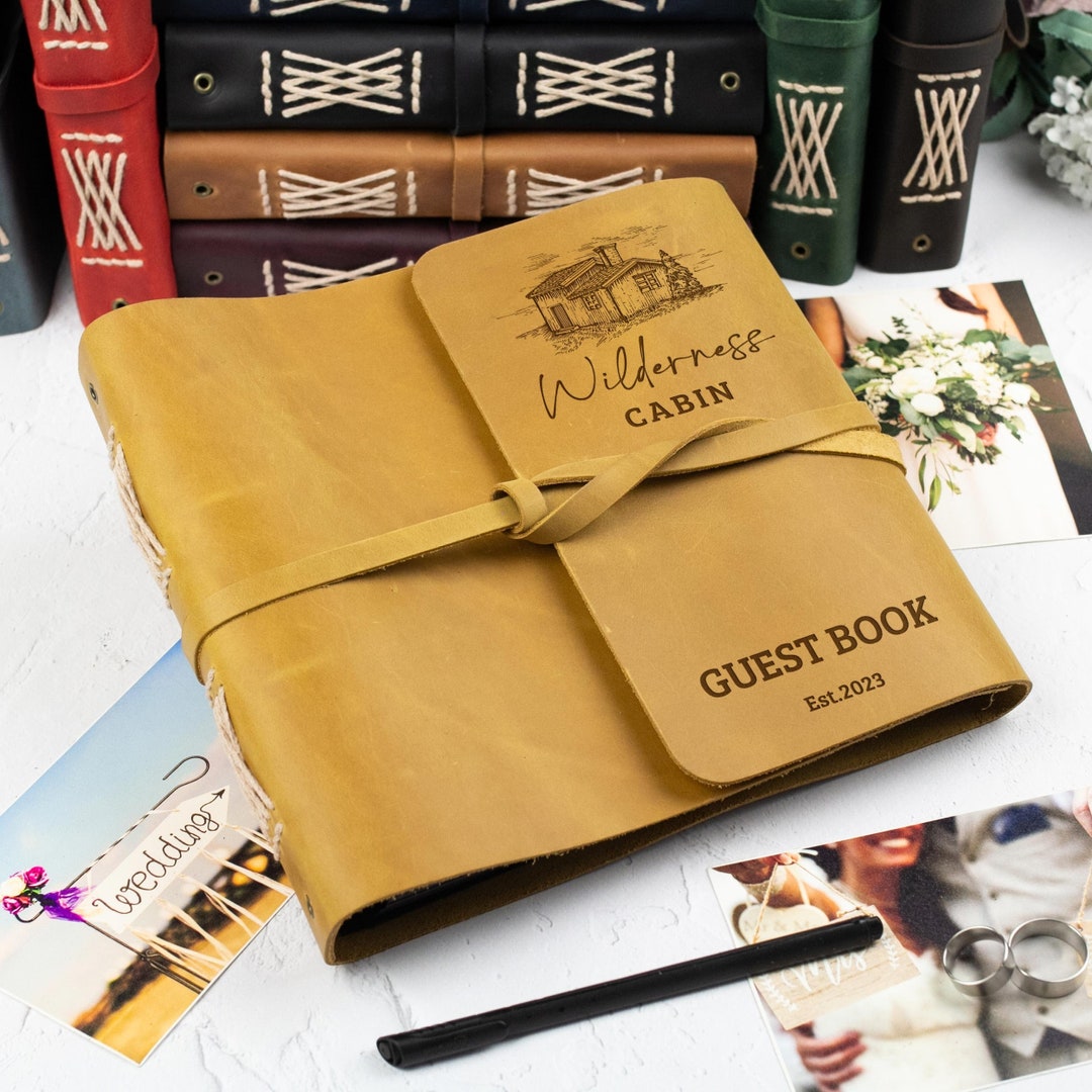 Leather Cabin Guest Book AIRBNB Welcome Book Hotel Sign in - Etsy