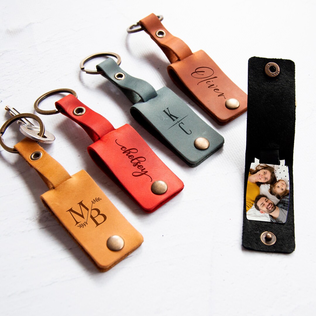 Personalised Photo Keychain / Genuine Leather Keyring / Gift for Her ...