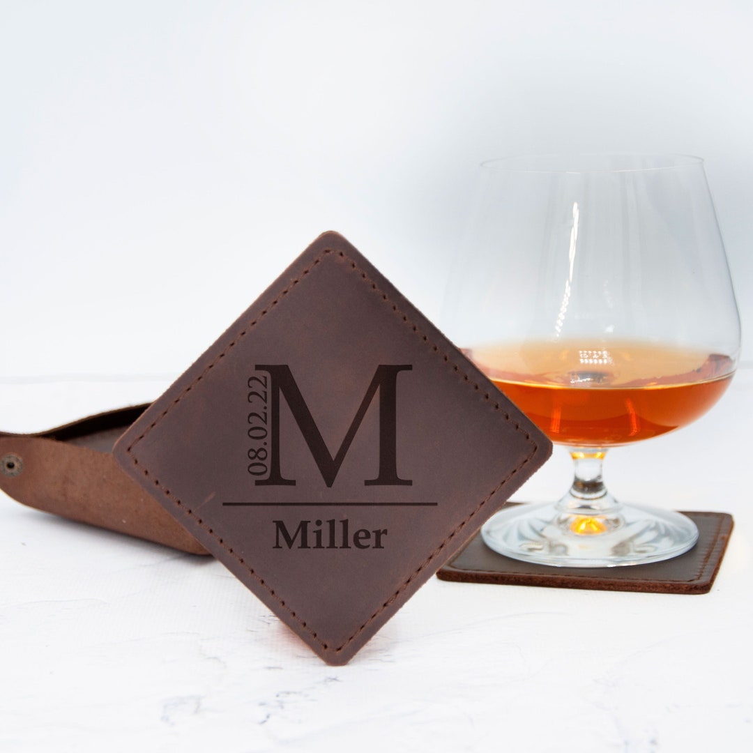 Personalized Fathers Day Gift, Leather Coasters Set With Tray, Custom ...