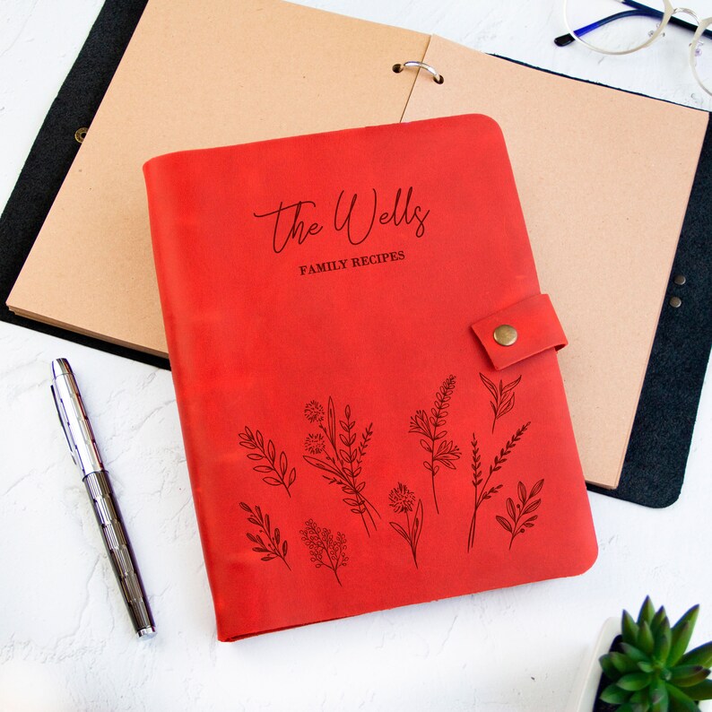Leather Recipe Book Personalized Cookbook Binder Blank Recipe - Etsy