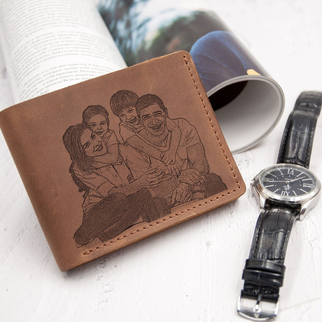 Leather Gift for Dad, Custom Photo Wallet, Leather Wallet, Handwriting ...