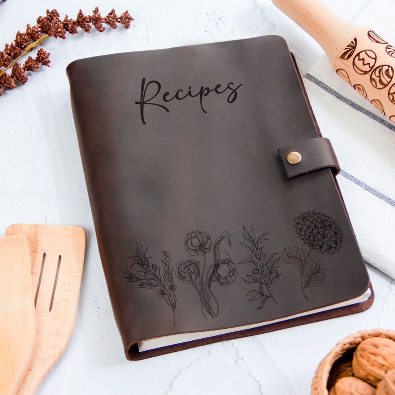 Leather Recipe Book Binder Custom Recipe Book Hydrangea and - Etsy