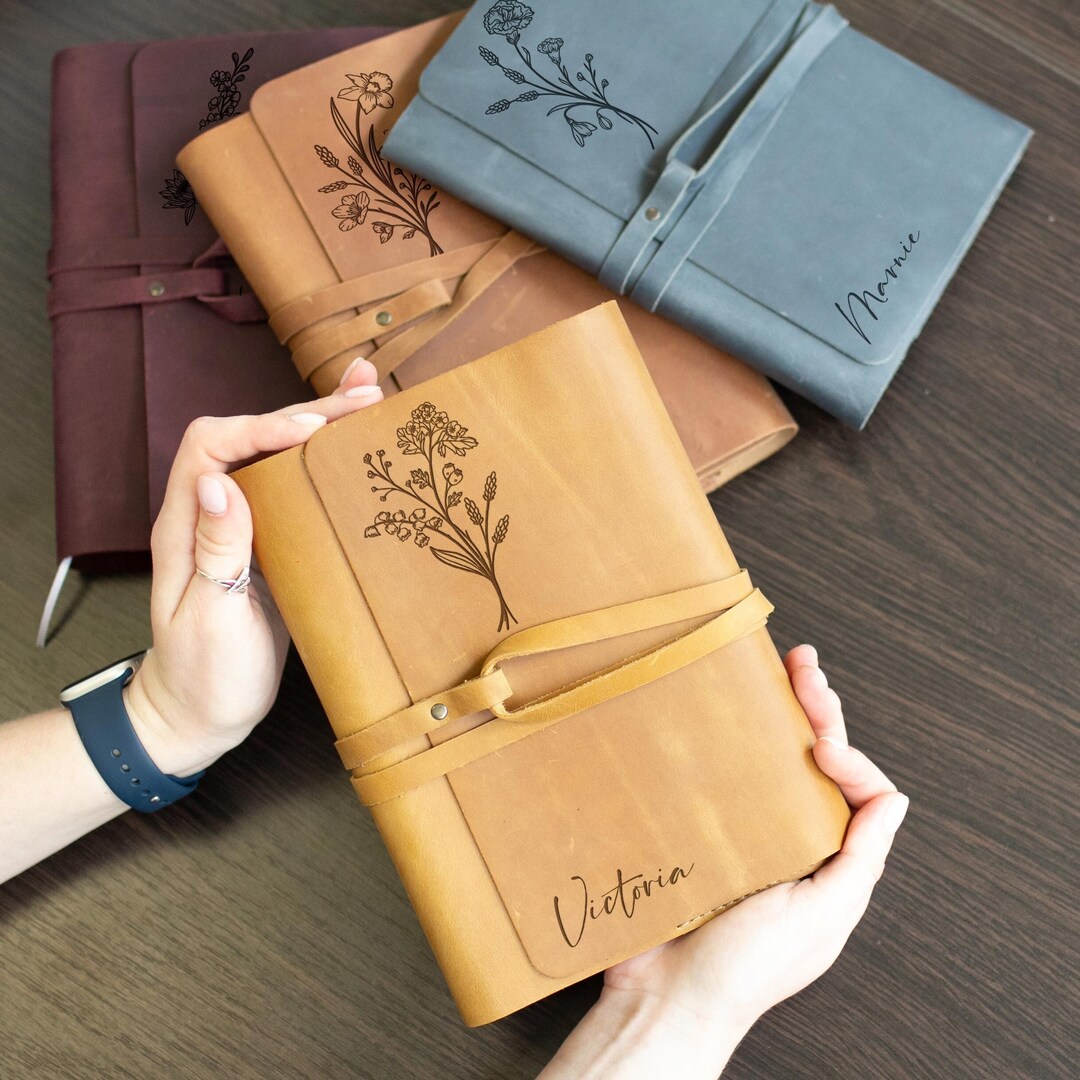 Personalized Leather Journal for Women Birth Flower Custom - Etsy