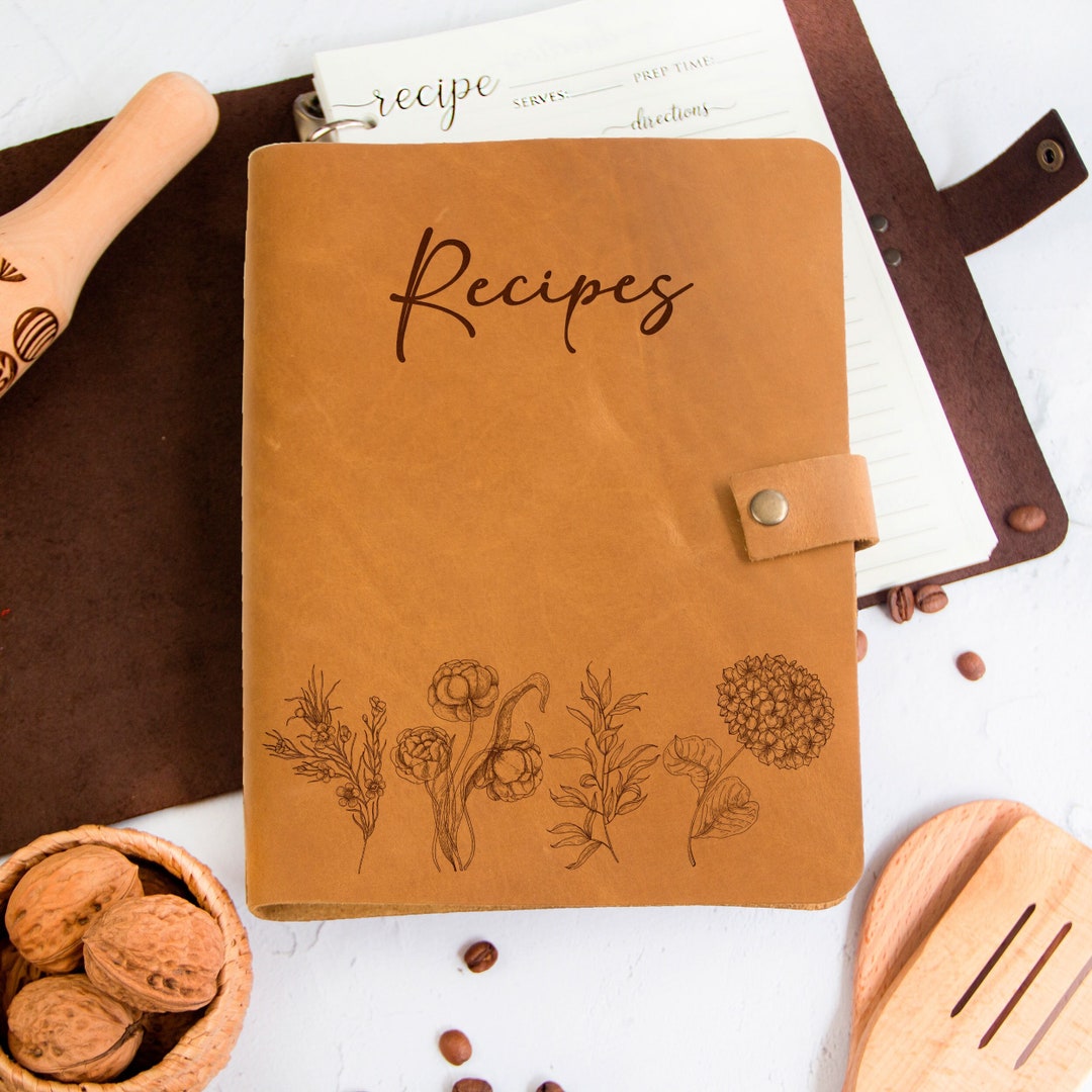 Leather Recipe Book Binder Custom Recipe Book Hydrangea and - Etsy