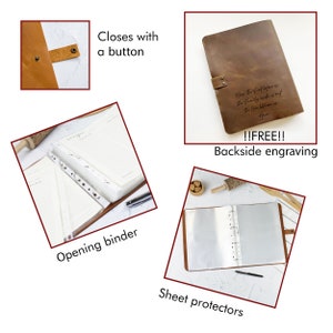 Leather Recipe Book Binder 4 Ring Sheet Protectors Personalized Family ...