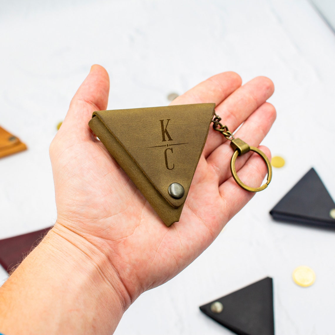 Personalized Leather Triangle Сoin Purse Leather Coin Pouch | Etsy