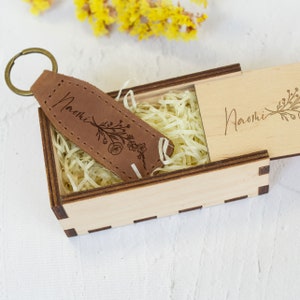 Custom Name Birth Flower Leather Keychain, Personalized Leather Keyring ...