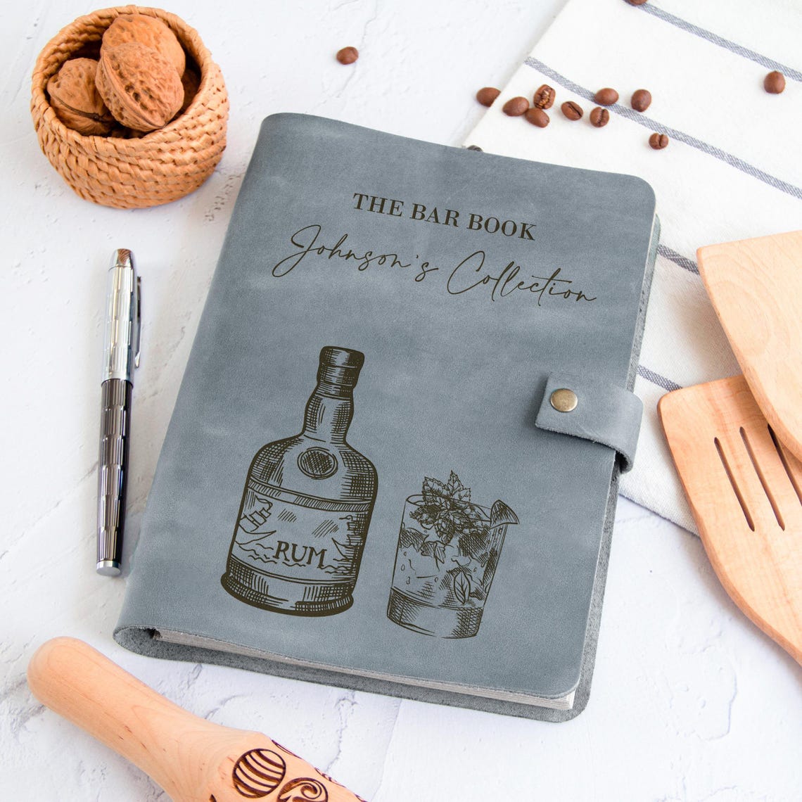 Custom Cocktail Recipe Book Binder, Bar Recipe Book, Leather Cocktail ...