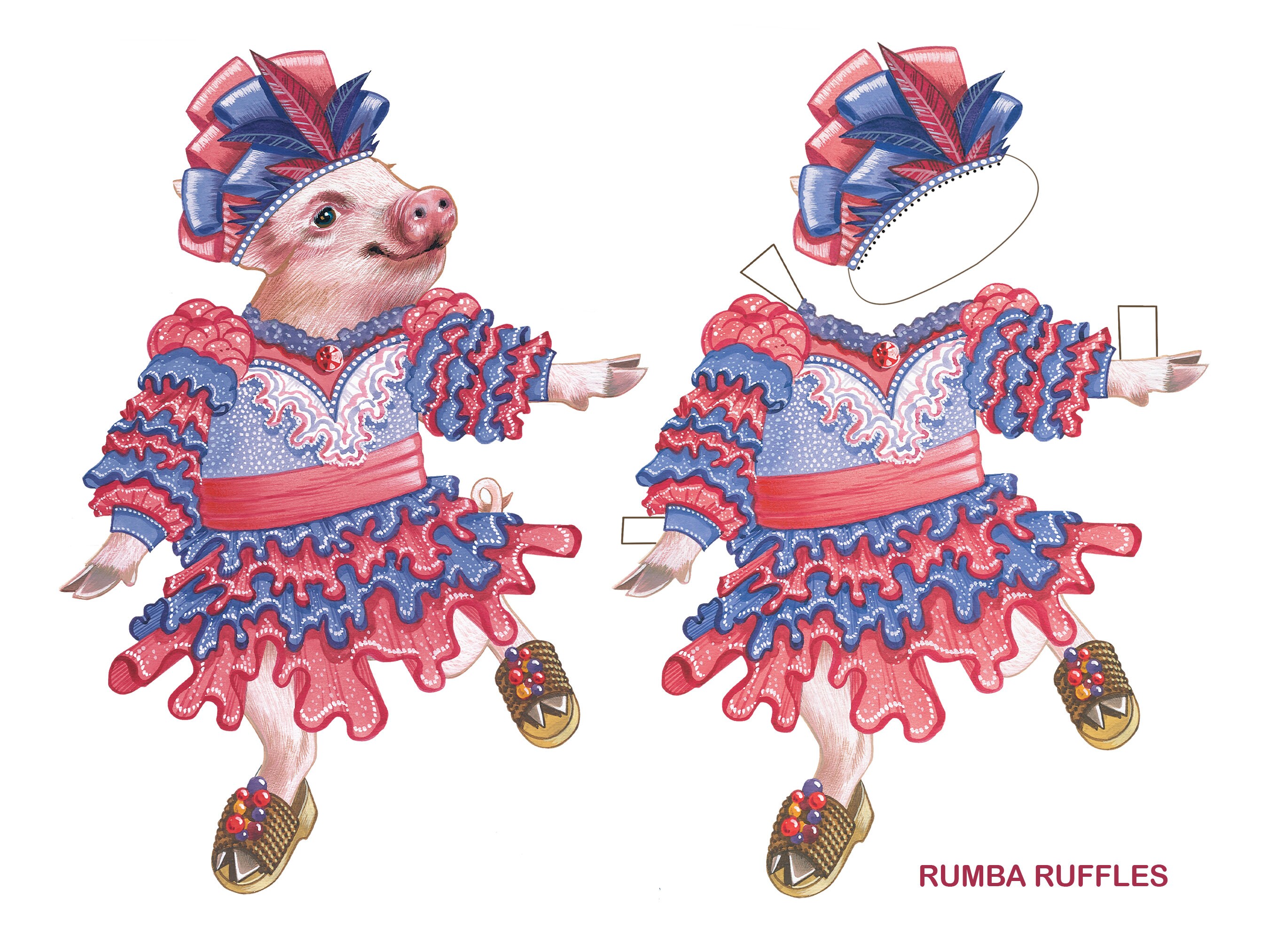 DANCING PIG Paper Doll Printable-paper Dolls-instant | Etsy Canada