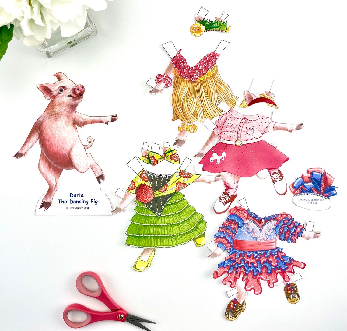 DANCING PIG Paper Doll Printable-paper Dolls-instant Download-diy Craft ...