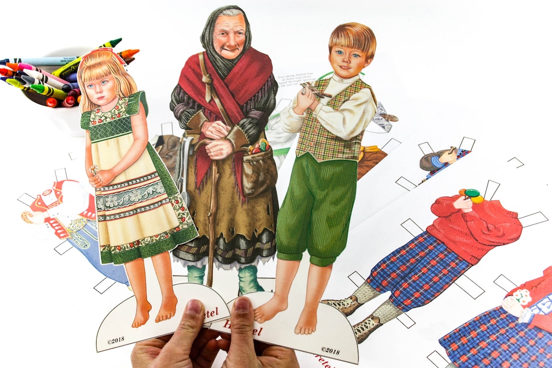 Hansel and Gretel Paper Dolls: Fairy Tale Dress-up, Coloring Pages ...
