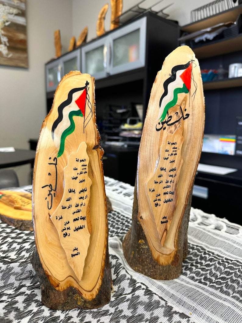 Palestine Flag Map Carving on Olive Tree Wood Slice Artwork - Etsy