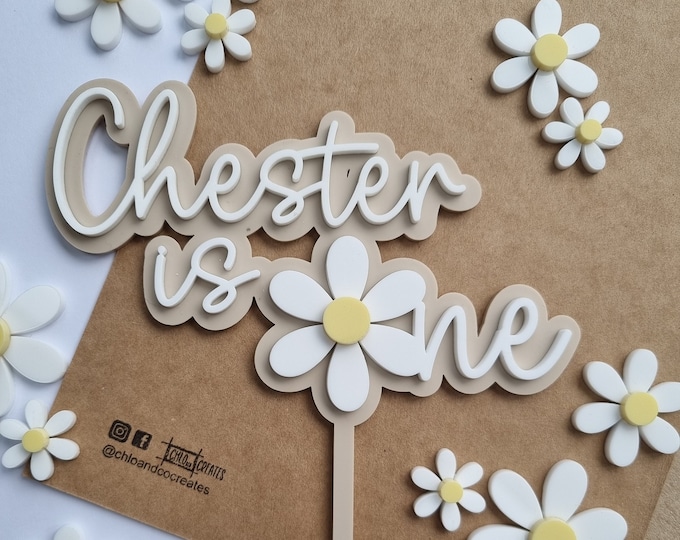 Acrylic Daisy Cake Topper, Personalised First Birthday Cake Topper, is ...