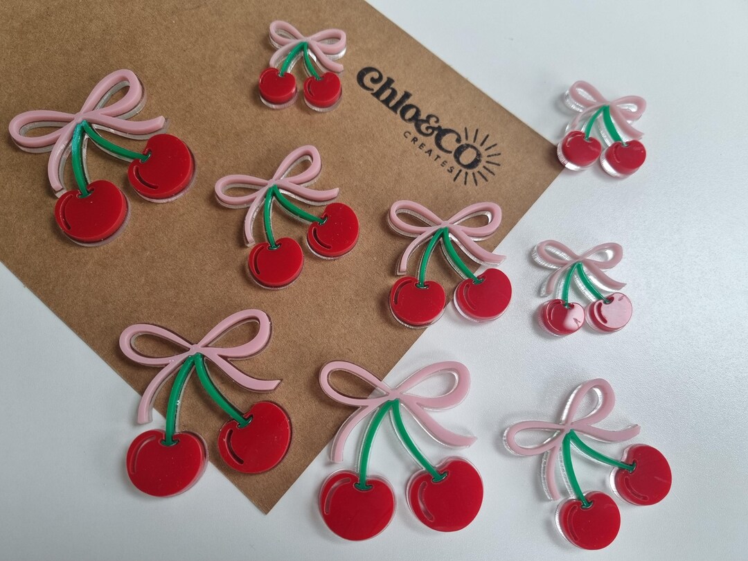 Acrylic Cherry Cake Charms, Cherry Cake Decoration, Cherry Themed ...