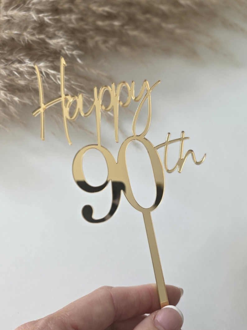 Acrylic Happy 90th Birthday Cake Topper and Name Cake Charm, Gold ...