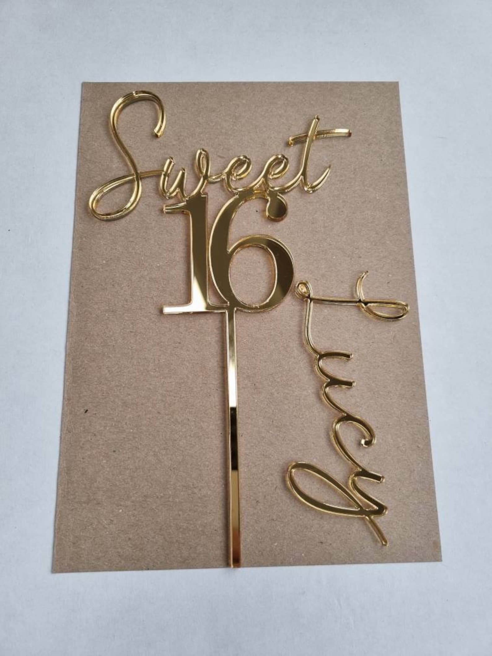 Sweet 16 Acrylic Cake Topper and Name Cake Charm Gold Mirror - Etsy UK