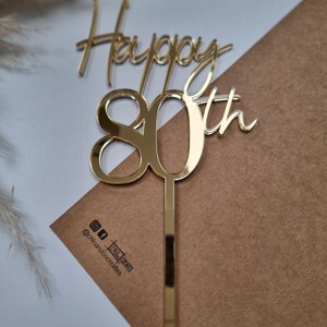 Acrylic Happy 80th Birthday Cake Topper and Name Cake Charm, Gold ...
