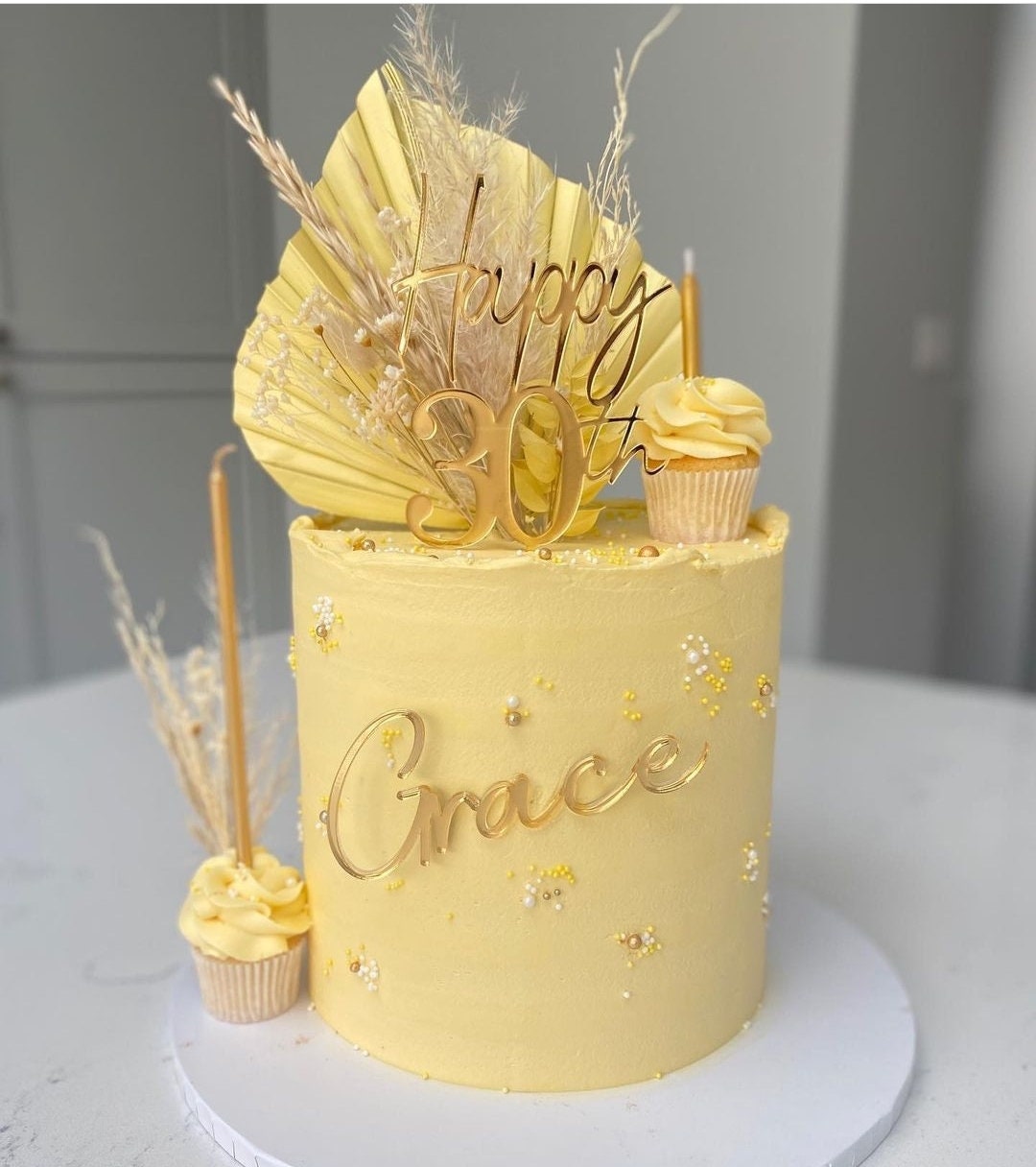 Acrylic Happy 30th Birthday Cake Topper and Name Cake Charm, Gold ...