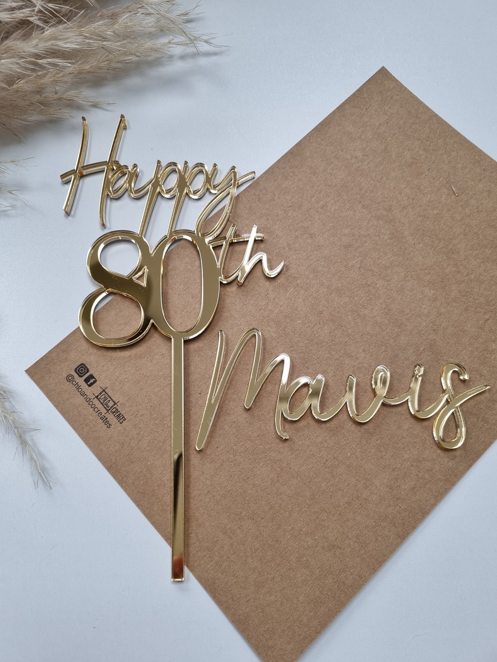 Acrylic Happy 80th Birthday Cake Topper and Name Cake Charm, Gold ...