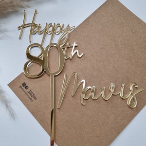 Acrylic Happy 80th Birthday Cake Topper and Name Cake Charm, Gold ...