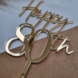Acrylic Happy 80th Birthday Cake Topper and Name Cake Charm, Gold ...
