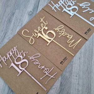 Sweet 16 Acrylic Cake Topper and Name Cake Charm, Gold Mirror Cake ...