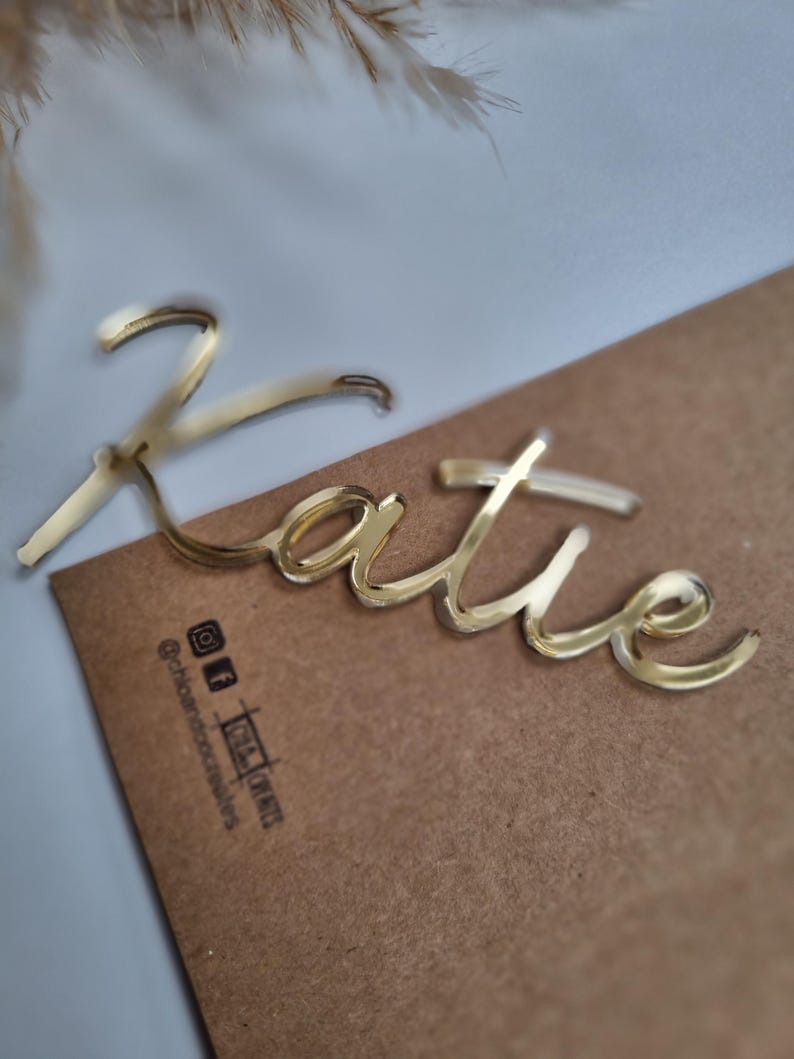 Acrylic Name Charm, Gold Mirror Cake Charm, Acrylic Cake Decorations ...
