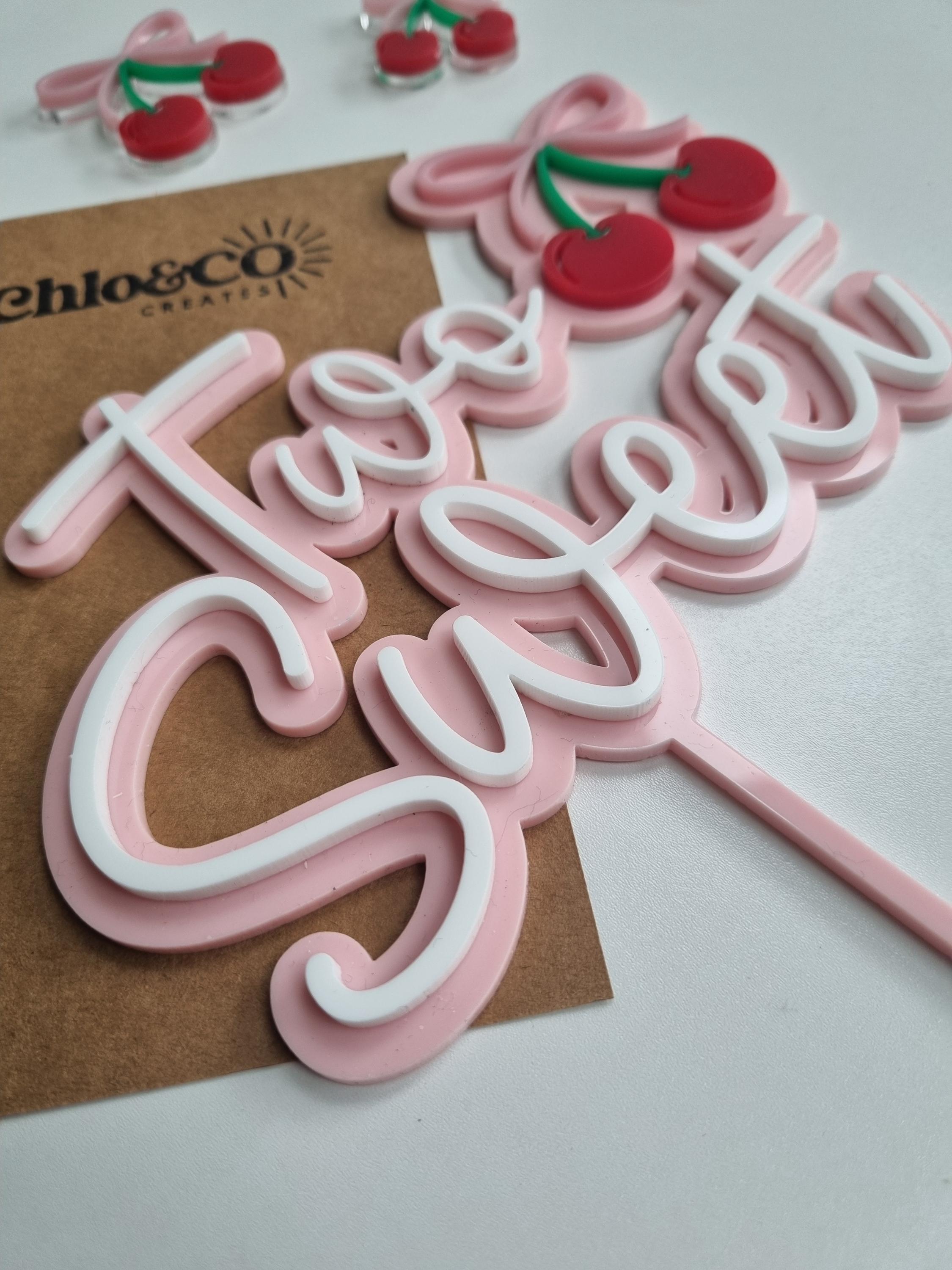 Acrylic Two Sweet Cherry Cake Topper, Personalised Second Birthday Cake ...