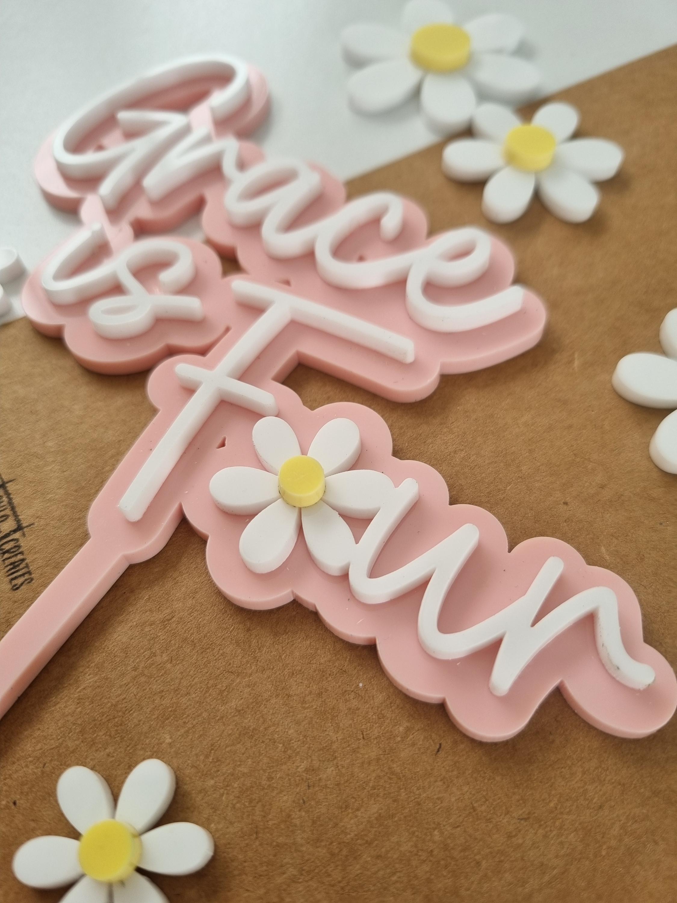 Acrylic Daisy Cake Topper, Personalised Fourth Birthday Cake Topper, is ...