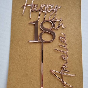Acrylic Happy 18th Birthday Cake Topper and Name Cake Charm, Gold ...