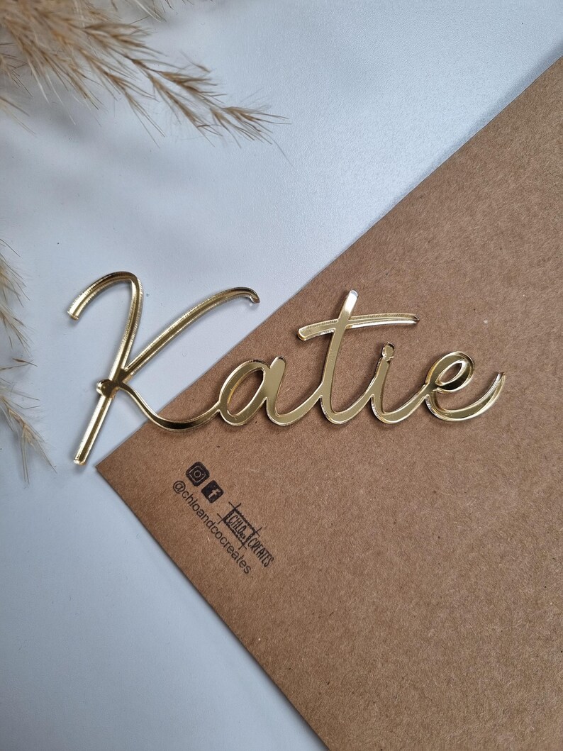 Acrylic Name Charm, Gold Mirror Cake Charm, Acrylic Cake Decorations ...