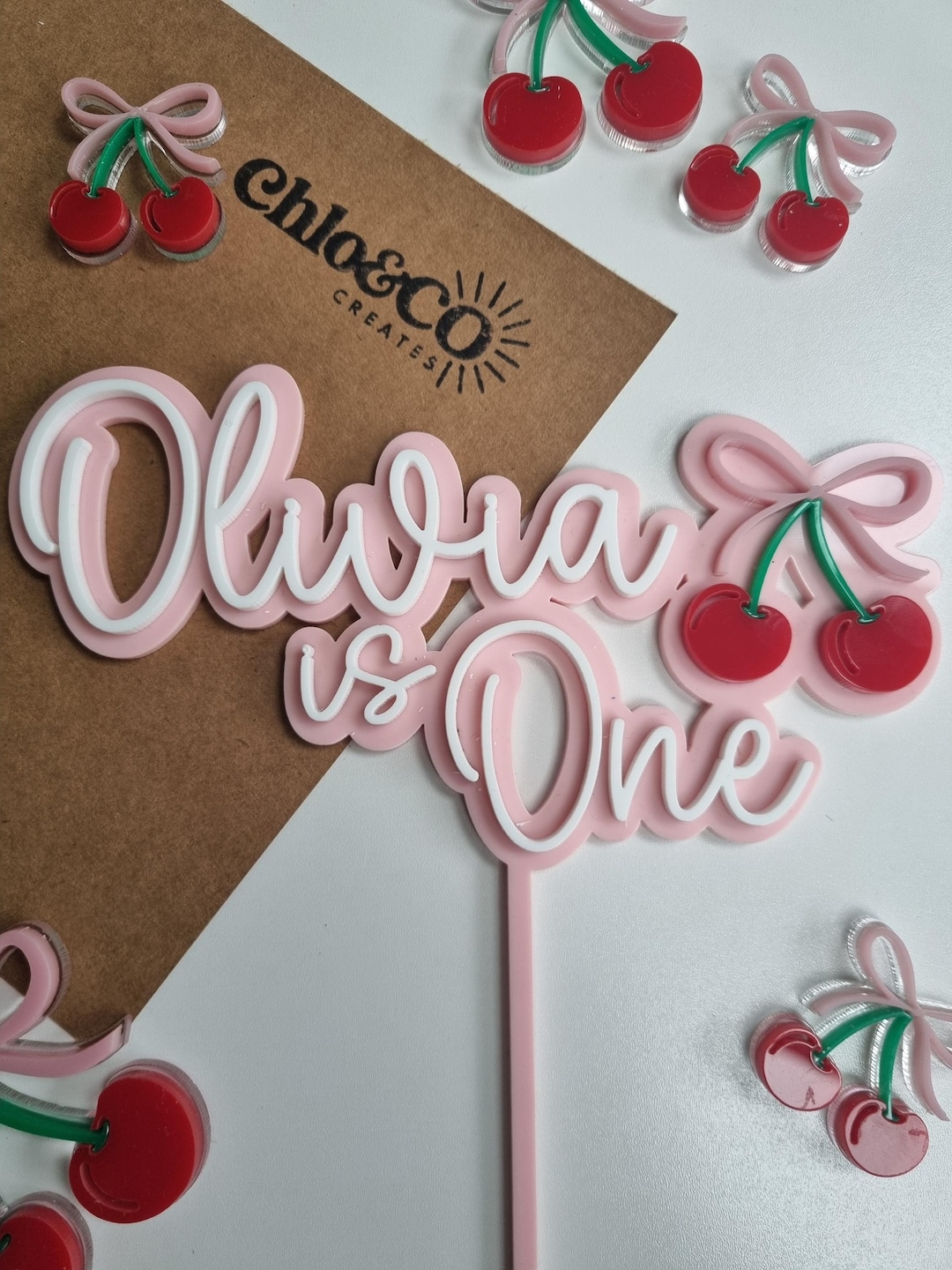 Acrylic Cherry Cake Topper, Personalised First Birthday Cake Topper, is ...
