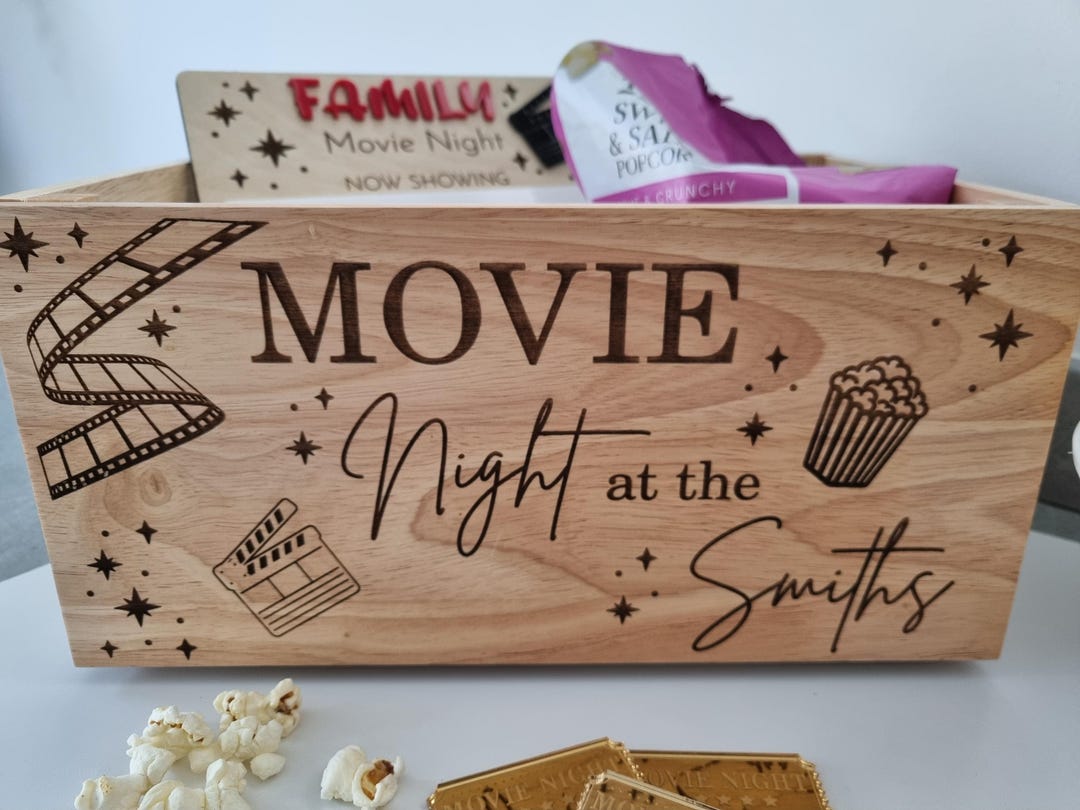 Personalised Family Movie Night Crate, Movie Night Snack Box, Engraved ...