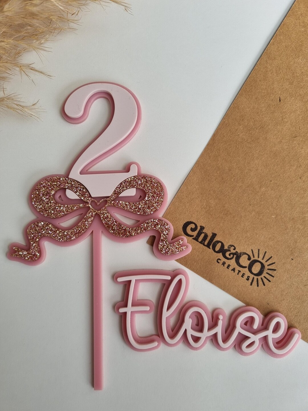 Acrylic Bow Cake Topper, Personalised Birthday Cake Topper, 2 Cake ...