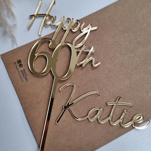 Acrylic Happy 60th Birthday Cake Topper and Name Cake Charm, Gold ...