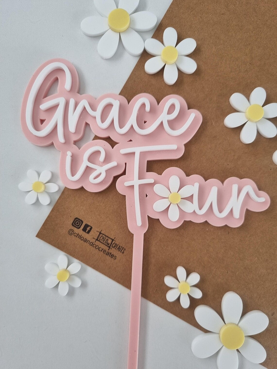 Acrylic Daisy Cake Topper, Personalised Fourth Birthday Cake Topper, is ...