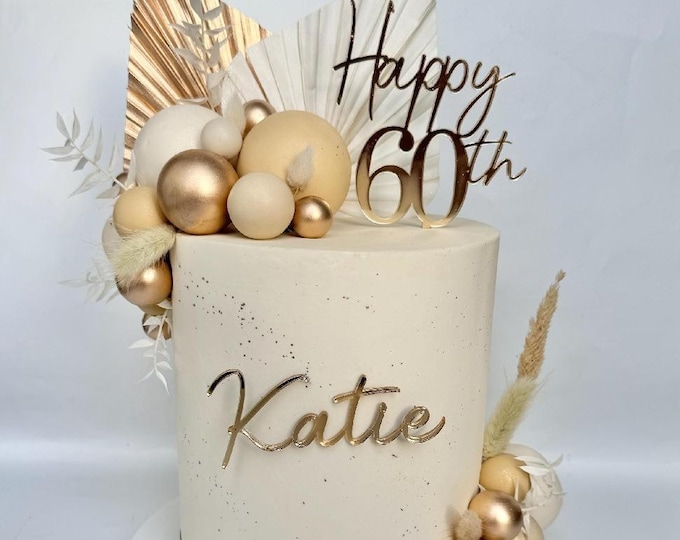 Acrylic Happy 60th Birthday Cake Topper and Name Cake Charm, Gold ...
