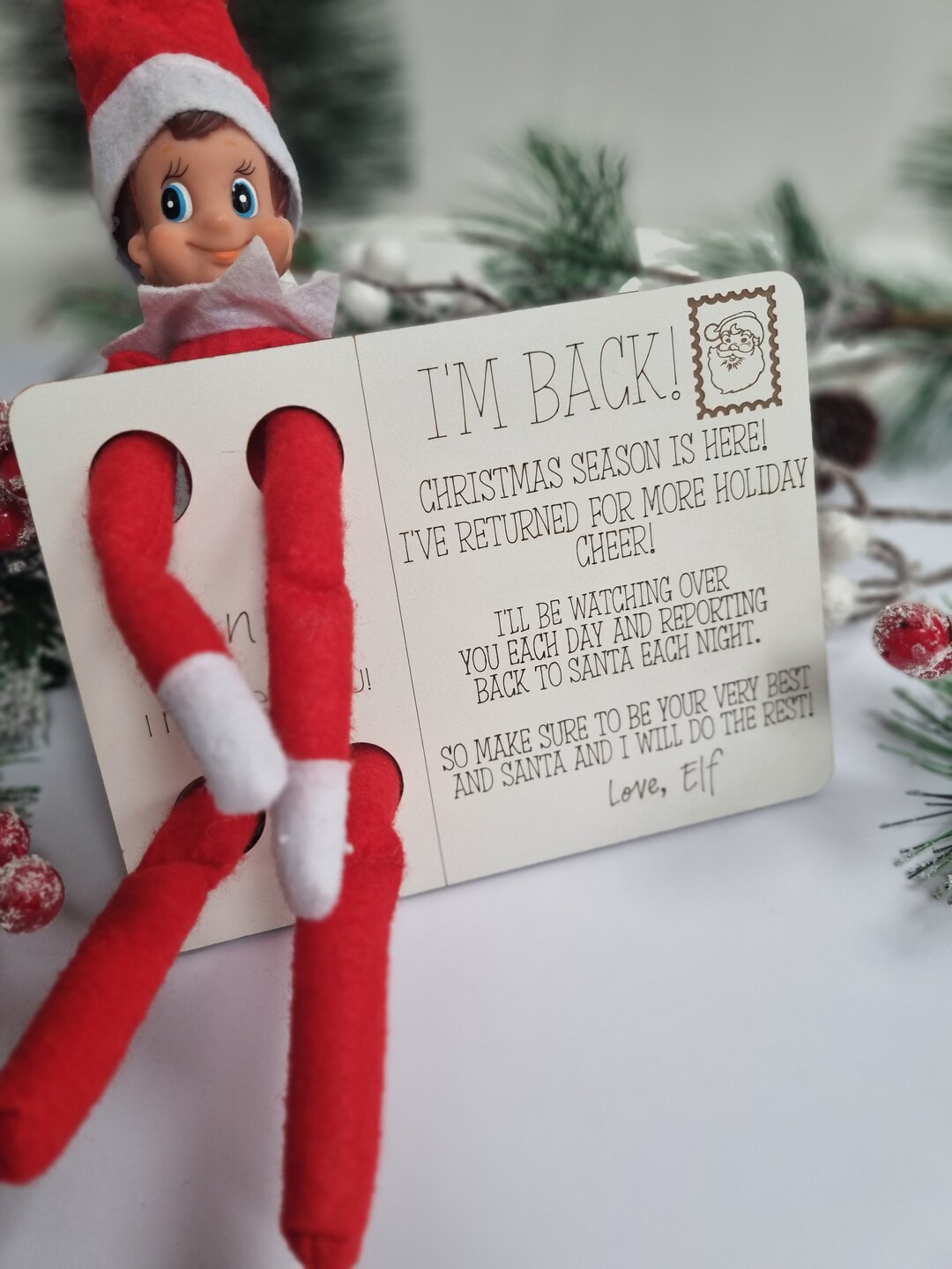 Personalised Wooden Elf Arrival Postcard, Im Back Elf, Return of the ...